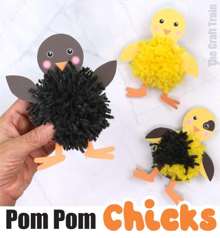 Easy pom pom chicks - The Craft Train